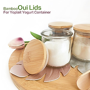 Oui jar lids 12Pack oui yogurt jar lids - Natural Bamboo Wood oui lids with Silicone Sealing Rings for Yoplait Yogurt Container, lids for oui yogurt jars with repeat writing label