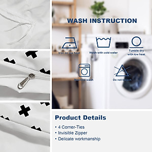 Batmerry Black White Geometric King Size 3 Pieces Bedding Comforter Cover Sets,Soft Fluffy Fashion Prints Monochrome Cross Pattern Printed Duvet Cover for All Season