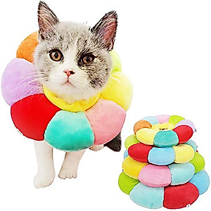 KUDES Cat Small Dog Recovery Collar, Cute Neck Cone After Surgery, Adjustable Pet E Collar, Wound Healing Protective Cone Surgery Recovery Elizabethan Collars for Small Pet (S(Within 4lb), Colorful)