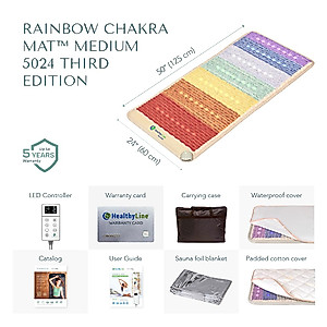 HealthyLine Rainbow Chakra Mat - Enhanced Reiki, Yoga and Massage - Electric Gemstone Heating Pad with Negative Ions and Red Photon Lights - Inframat Pro 3rd Edition - Firm (Medium 50 x 24 inches)