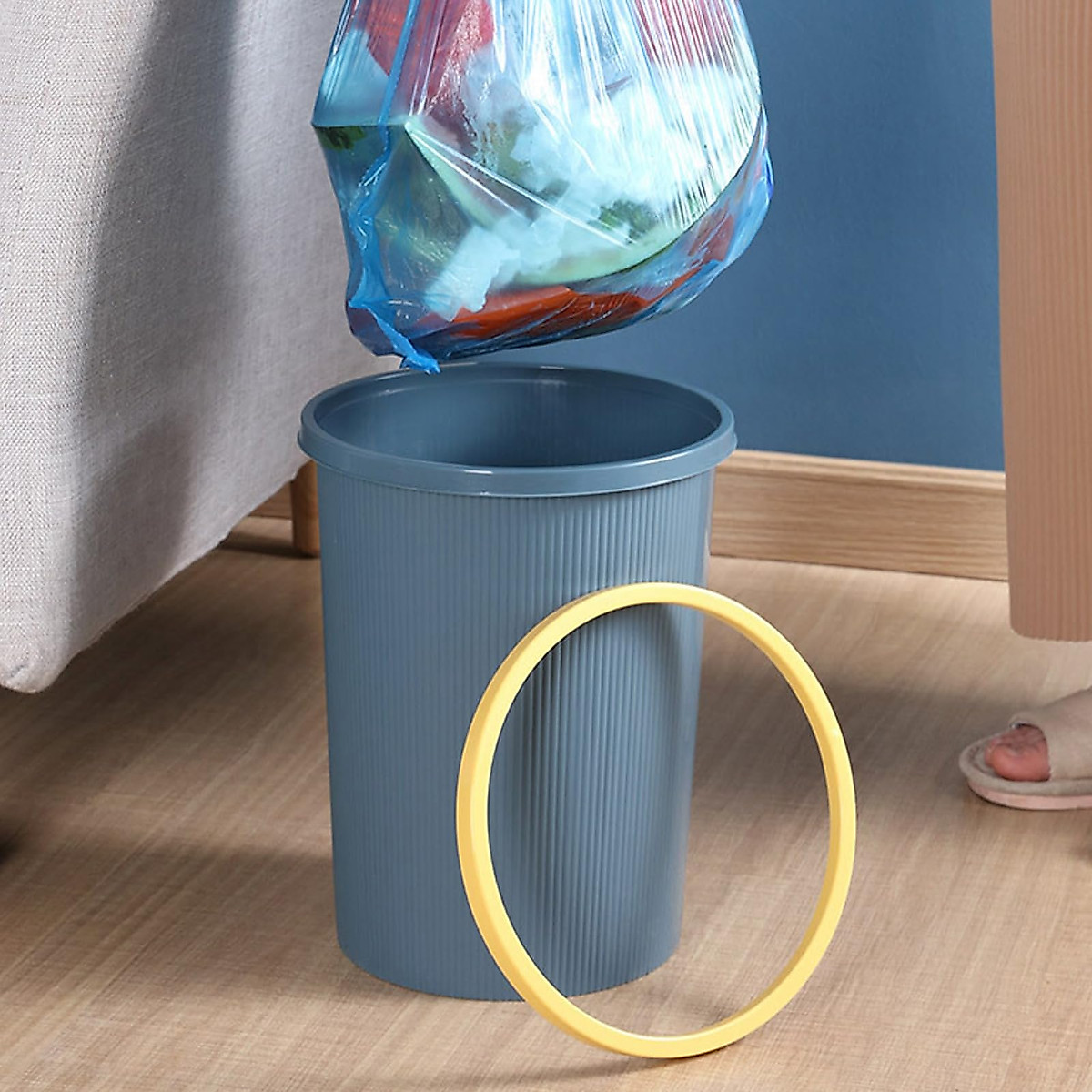 CHEOTIME Small Trash Can Cylindrical Trash Can Plastic Wastebasket Can Hold Trash Bags Suitable for Bathroom Bedroom Kitchen Home Office(Small Dark Blue)