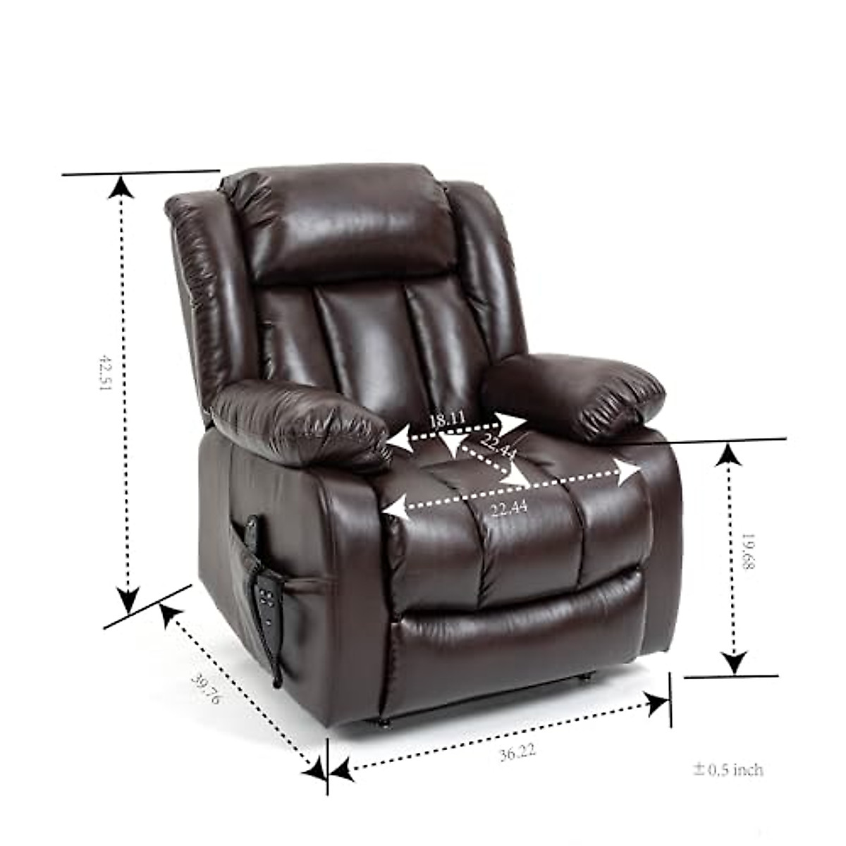 FULife Electric Lift Chair Power Recliner,Reclining Lifting Single Sofa Armchair with Heat and Massage,Heavy Duty Dual Motor Faux Leather Upholstery Lazy Lounge Couch w//USB Ports and Side Pockets