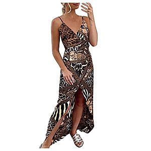 Padaleks Women's Elegant V Neck Sleeveless Casual Dress Summer Sexy Floral Spaghetti Strap Cami Dresses Sundress