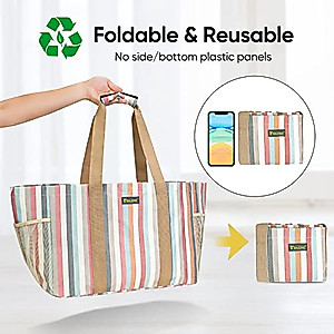 BALEINE Soft 9 Gallon Extra Large Utility Tote, Foldable Reusable Storage Bag (Color Stripe)