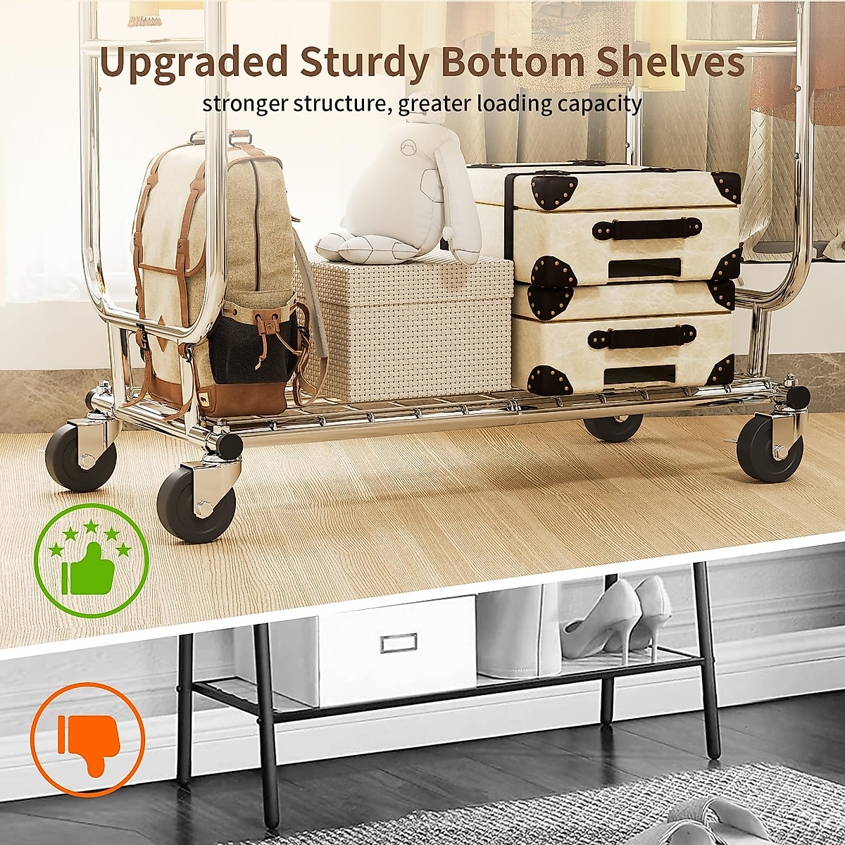 dgedby Clothes Rack Heavy Duty 620LBS For Hanging Clothes, Commercial Garment Rack Heavy Duty,Collapsible ＆ Portable Clothes Rack with Wheels,Rolling Clothing Racks Metal Clothing Rack (CR-H)