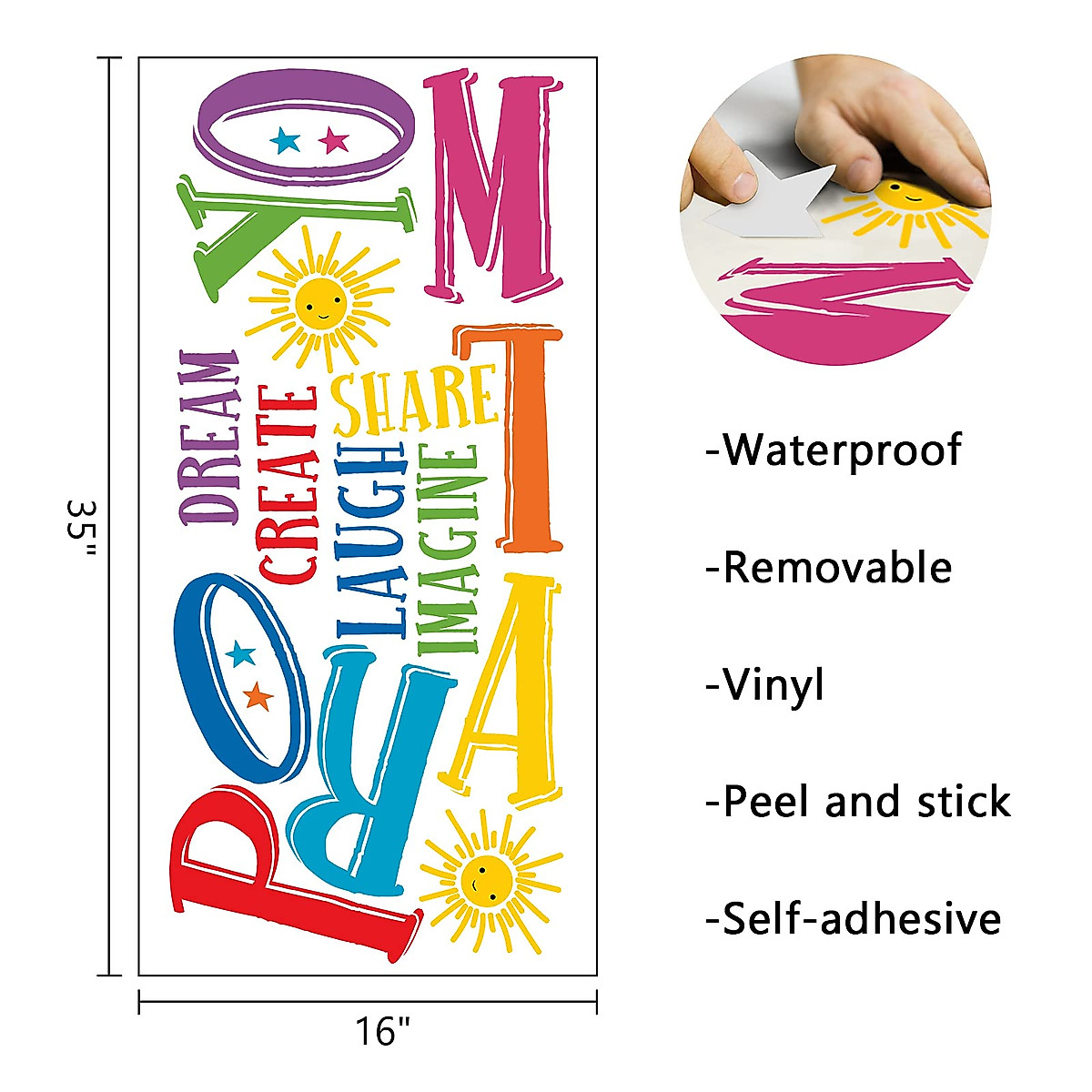 Mfault Large Playroom Rule Wall Decals Stickers, Inspirational Create Share Imagine Laugh Dream Quotes Nursery Classroom Decoration Neutral Bedroom Art, Motivational Words Toddler Kids Room Home Decor