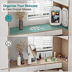 SPECILITE Mini Fridge, 6L Skincare Fridge with Mirror and LED Lighting Portable Cooler Small Refrigerator for Bedroom, Beauty, Makeup, Skin Care, Beverage, Cosmetics (White)