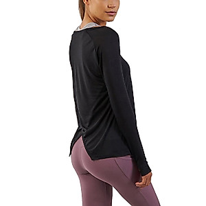 Bestisun Womens Long Sleeve Yoga Tops Workout Shirts Yoga Clothes Tunic Workout Tops with Thumb Hole Black M