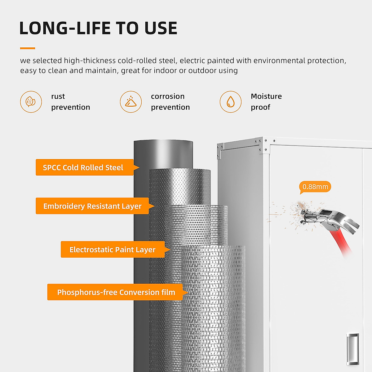 Superday 74” Metal Cabinet with Wheels, Lockable Steel Utility Cabinet with 2 Doors and 4 Adjustable Shelves, Tall Storage Cabinet for Garage, Home Office, Kitchen Pantry, Living Room, Bedroom, White