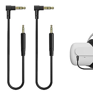 Geekria VR Short Audio Cable Compatible with Oculus Quest 2, HTC Virtual Reality Headset, 3.5mm Male to 2.5mm Male Cord, TRS Replacement Cable for Headphones (2 Pack / 1ft)