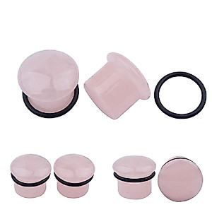 Single Flared Rose Rose Quartz Ear Gauges Plugs Tunnels Expanders Natural Stone Earrings Piercing Jewelry (00g(10mm))