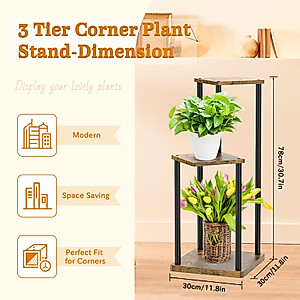 Oppro 3 Tier Plant Stands Indoor, Metal Wood Tiered Corner Plant Stand Pot Holder, Wood Flower Shelf Display Rack for Living Room Bedroom Outdoor Balcony Garden Patio, Black