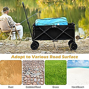 Heavy Duty Collapsible Wagon Foldable Garden Cart Utility Pull Push Beach Wagon for Sand with Wheels All Terrain Shopping Cart,Black