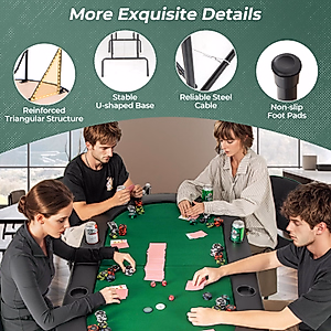 Giantex 8 Player Poker Table Foldable, Folding Card Board Game Table w/8 Cup Holders & Comfy Armrests, Casino Grade Felt, Portable Oval Texas Holdem Blackjack Poker Tables, No Assemble Required