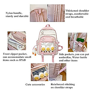 Kawaii Girls Backpack with Pins and Accessories Cute Kids Aesthetic Backpack Teen Bookbags Casual School Bag with Plush Pendant