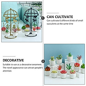 Happyyami 1 Set Carousel Flower Pot Carousel Pot Carousel Planter Mini Cactus Pot Ceramic Flower Carousel Plant Stand Ceramic Planter with Stand Coat Hanger Wrought Iron Office Succulents