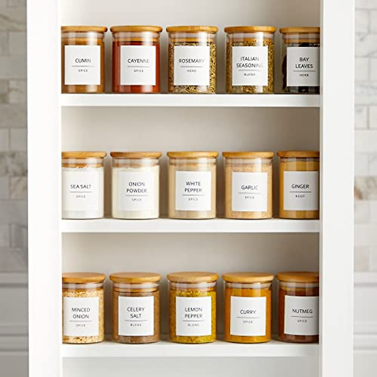 Talented Kitchen 184 Spice Labels Stickers, Preprinted White Spice Jar Labels for Herbs Seasonings, Spice Rack Pantry Organization, Minimalist Black Text + Numbers & Date (Water Resistant)