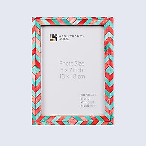 Handicrafts Home Picture Frames - Chic Boho Wall Décor Photo Frame, Green-Red 5"x 7"