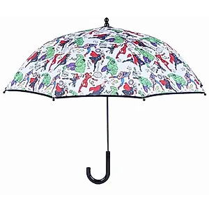 Marvel Disney The Avengers Doodle Cartoon Kids Umbrella - Auto Open Dome Umbrella for Kids - Boys/Girls Graphic Superhero Toddler Umbrella, Red/Green