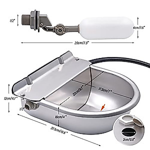 HHNIULI Automatic Heated Water Bowl for Dogs, 110V 304 Stainless Steel Large Outdoor Dog Water Bowl Dispenser Trough Waterer for Dogs Horse Cattle Sheep Goat Cow