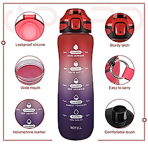 Opard 32oz Sports Water Bottle with Motivational Time Marker & Leak Proof Flip Top Lid, BPA Free Reusable Tritan for Gym and Outdoor