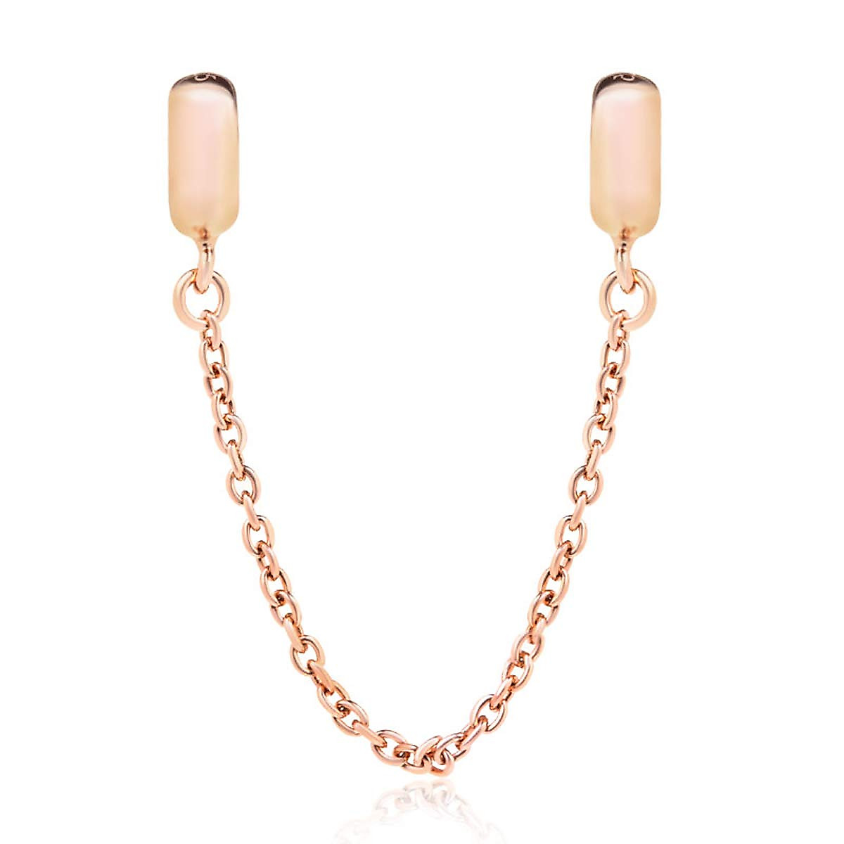 Heart Clasp Safety Chain Charm Authentic 925 Sterling Silver Clip Lock Stopper Charm Spacer Beads for Charms Bracelets (Rose Gold Safety Chain)