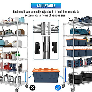 6 Tier NSF Wire Shelf Shelving Unit, 20 x 48 x 84.5 Inch 6000lbs Capacity Heavy Duty Adjustable Storage Metal Rack with Wheels/Leveling Feet&Shelf Liners, Ideal for Garage, Kitchen, and More - Chrome