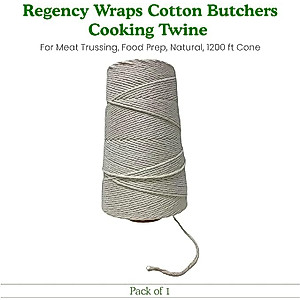 Regency Wraps Butchers Cooking Twine, Made of Heavy-Weight Natural Cotton for Turkey Trussing and Meat Prep for Roasting 1200ft Cone, Approx. 1LB Pack of 1
