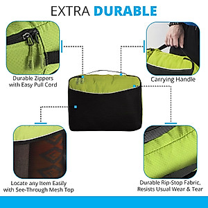 bago 8 Pcs Packing Cubes for Suitcases - 5 Travel Cubes with 3 ZipLock Bags - Luggage Organizer Bags to Get Maximum Storage, Save Time & Effort to Pack - Happy Traveling (Green Red Purple Yellow)