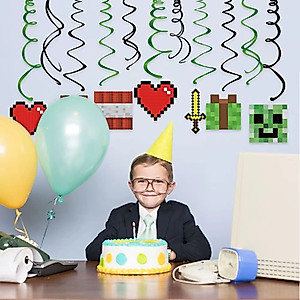 30Ct Pixel Mine Hanging Swirl Decorations - Pixel Mine Birthday Party Supplies Fan Decors