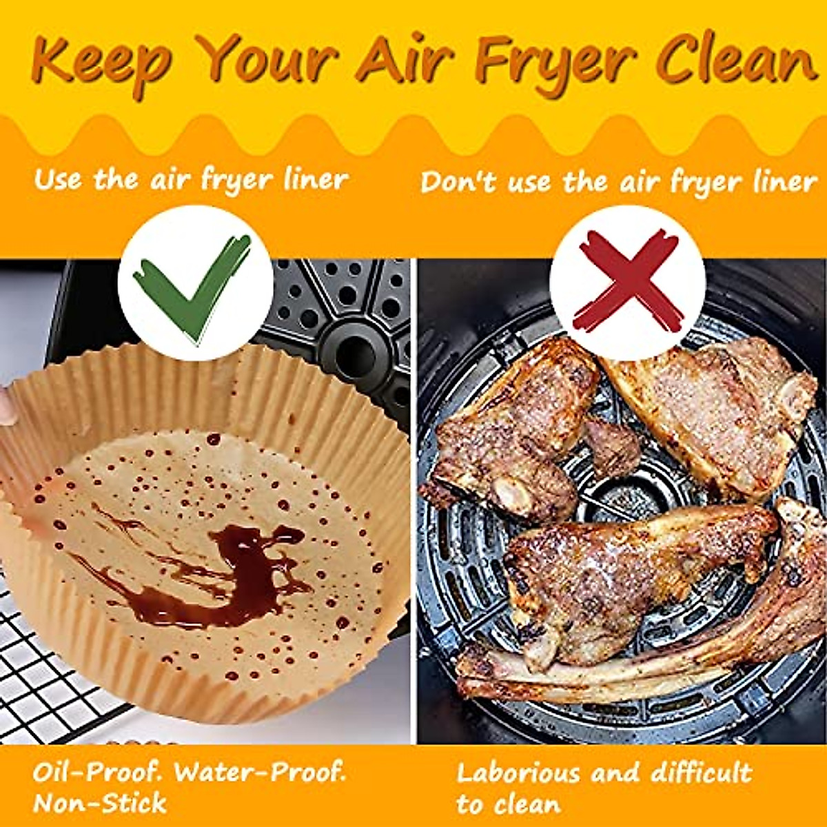 Air Fryer Liners Disposable Paper - 50pcs 7.9”Large Organic Food Grade Non-Chemical Coating, High Temperature Resistant, Oil/Water-proof Non-stick Airfryer Parchment Liners Baking Roasting Microwave