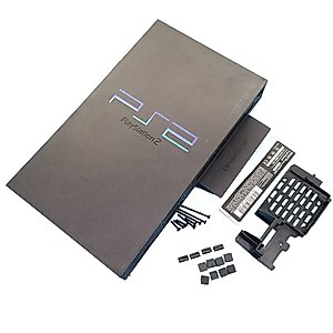 JMXLDS Replacement Top Bottom Full Housing Shell Cover Case with Screws Sticker for PS2 30000 3W Series Console Black