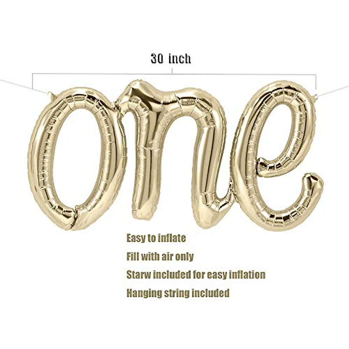 Longfun One Balloon (White Gold) One Balloon Banner One Script Balloon Garland White Gold First Birthday Party Decorations First Birthday Party Supplies