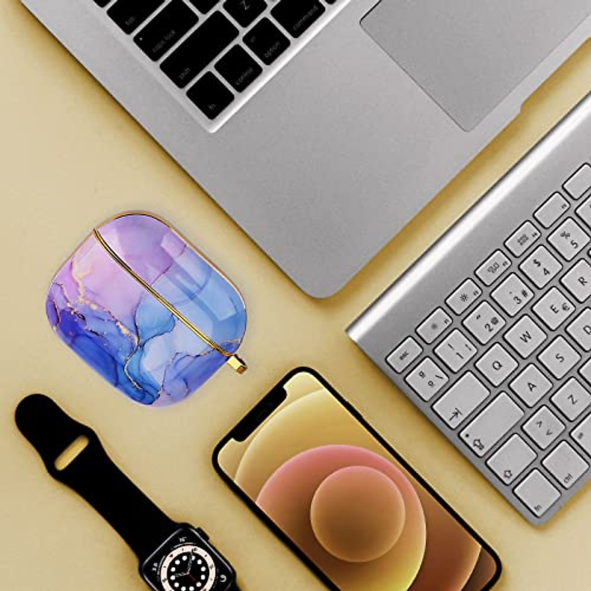 OLEBAND Airpod 3rd Generation Case(2021) with Cute Pattern,Hard Cover,Anti-Slip Airpods 3 Case,Compatible for Apple Air pod Case 3rd Gen,for Women and Girls,Watercolor Marble