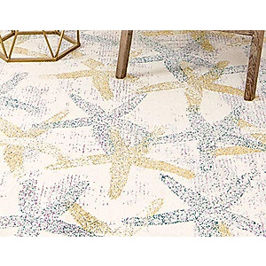 Unique Loom Positano Collection Coastal Modern Light Colors Starfish Beige Runner Rug (3' x 10')