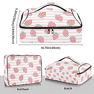 Kcldeci Insulated Thermal Food Carrier Insulated Casserole Carrier for Hot or Cold Food,Strawberry Pink Berry Insulated Tote Bag for Potluck Cookouts Parties Picnic,Lasagna Lugger