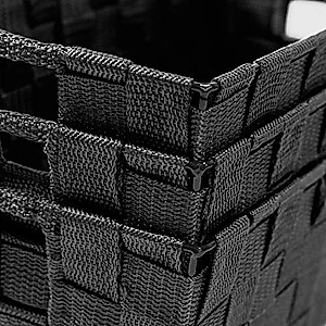 homyfort Woven Shelf Storage Tote Basket Bins Container, Storage Boxes Cube Organizer with Built-in Handles for Bedroom, Office, Closet, Clothes, Kids Room, Nursery 3 pk (Black, 11.4“ x 6.5” x 4.5”)