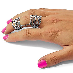 925 Sterling Silver Solid Oxidized Polished Textured Full Finger Adjustable Ring Jewelry Gifts for Women