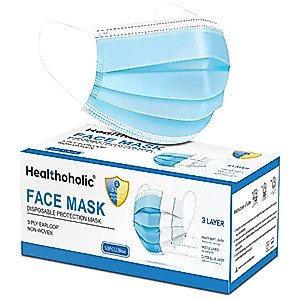 Healthoholic Blue Disposable Face Masks [Bulk Pack of 2000 Pcs, 40 Boxes of 50pcs/Box] Non-Woven, Breathable, Disposable 3-ply Protective Earloop Face Masks