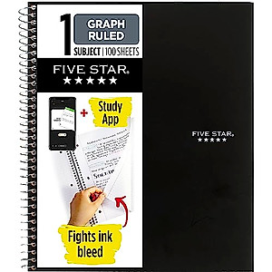 Five Star Spiral Notebook, 1-Subject, Graph Ruled Paper, Fights Ink Bleed, Water Resistant Cover, 8-1/2" x 11", 100 Sheets, Black (73679)