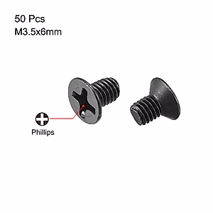 uxcell M3.5 x 6mm Phillips Screw Fastener Black for Laptop PC TV Fan Switch 50pcs