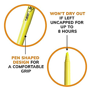 BIC Brite Liner Highlighters, Chisel Tip, Yellow Highlighters, 12-Count, For Broad Highlighting or Fine Underlining
