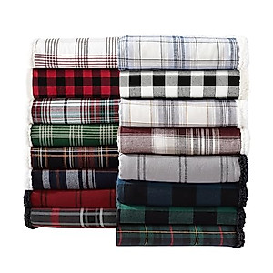 Eddie Bauer - Throw Blanket, Cotton Flannel Home Decor, All Season Reversible Sherpa Bedding (Winslow Charcoal, Throw)