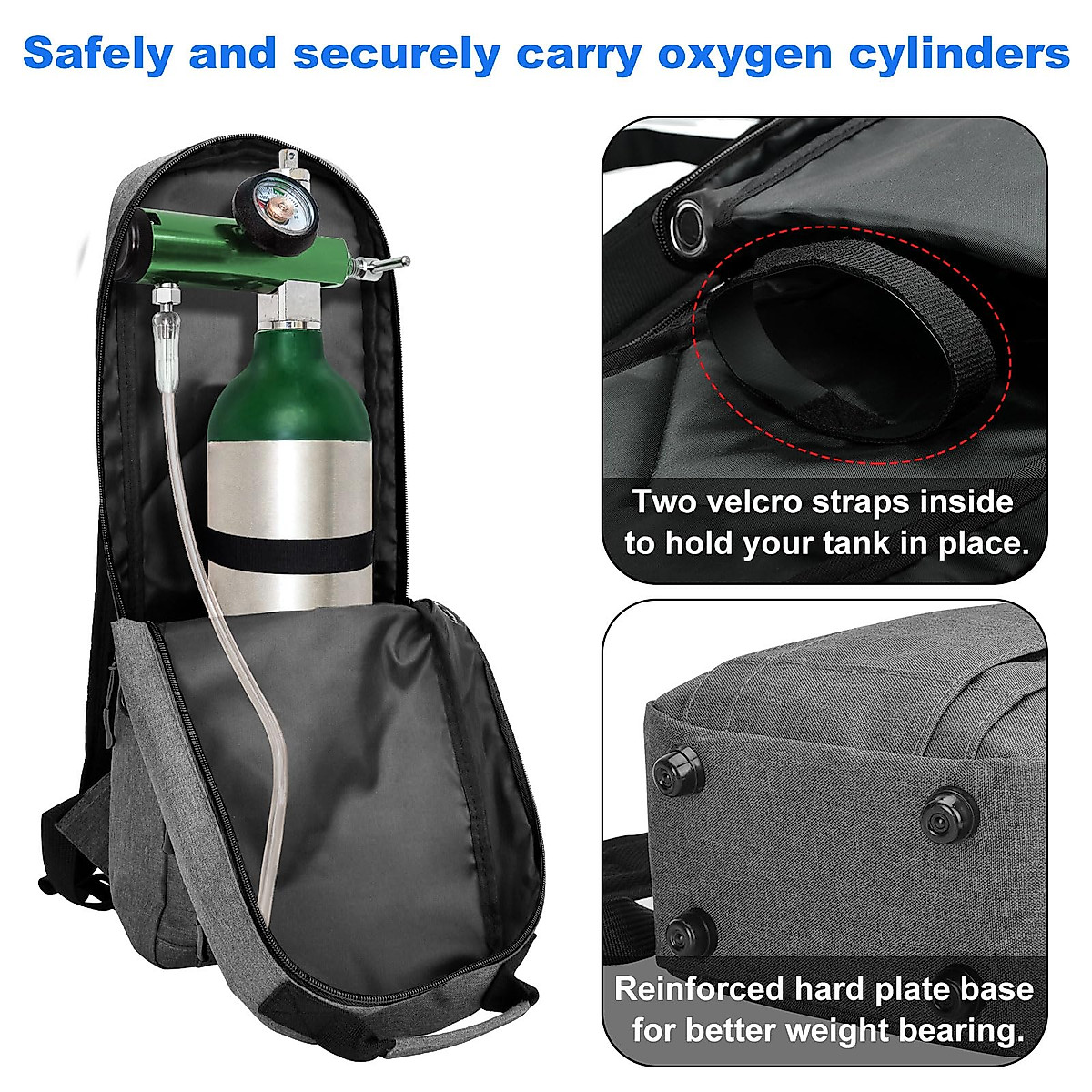iGuerburn Oxygen Tank Backpack Size D, Portable Oxygen Backpack for D/M15 JD/M22 Cylinder Bag O2 Tank Carrier Holder for Travel (Grey)