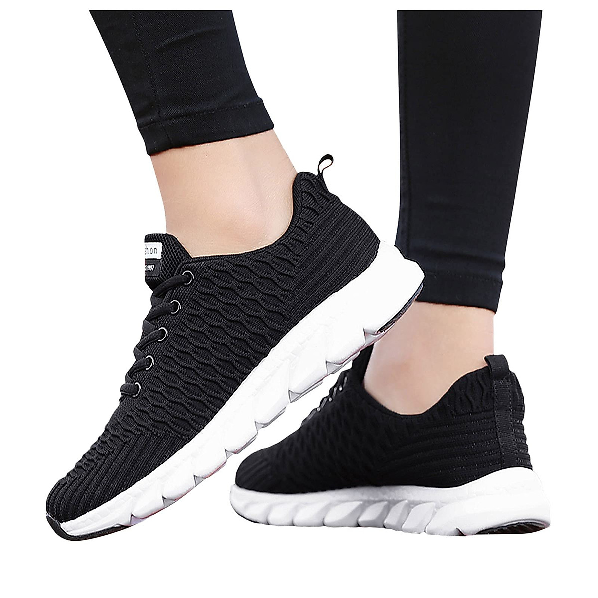 ZiSUGP Womens Running Shoes Chunky Sneakers White Platform Sneakers for Women Flying Woven Sports Shoes Women's Shoes Light Lace Running Shoes(Black,Size9)