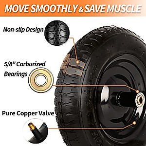 GICOOL 14.5" Tire and Wheel, 3.50-8 Wheelbarrow Pneumatic Tire, with 6" Centered Hub, 5/8" Axle Bore Hole, Sealed Bearings for Wheelbarrows Trolley Dolly Garden Wagon Gorilla Cart Wheel Replacement