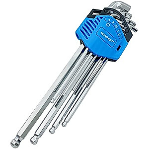 NordWolf 9-Piece Metric Ball End Stubby Allen Wrench Set, Long Arm S2 Steel Hex L-Keys, Sizes 1.5mm to 10mm