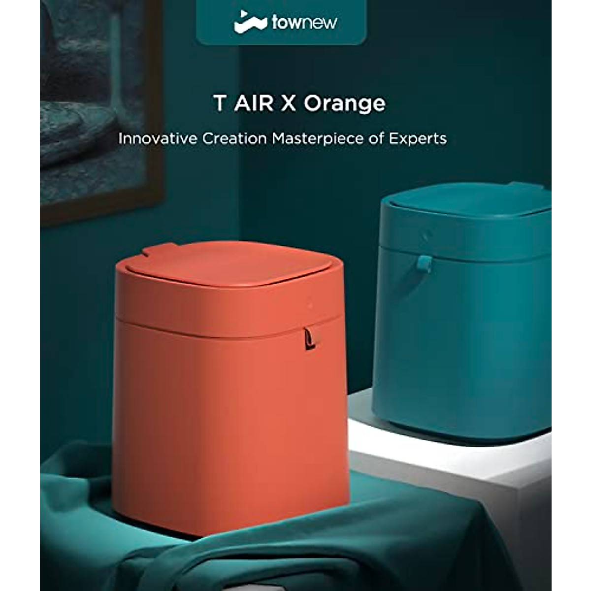 TOWNEW T Air X Orange Self Sealing Trash Can, 3.5 Gallon Automatic Garbage Can with Motion Sensor and Handle, Smart Trash Bin for Living Room Bedroom Kitchen Restroom, Orange