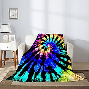 Boho Tie Dye Blanket 60" x 80" Hippie Rainbow Mandala Spiral Rainbow Super Soft Bedding Fleece Throw Blanket Luxury Bed Blanket Sofa Living Room Bedroom Warm Lightweight for Kid Baby Adults