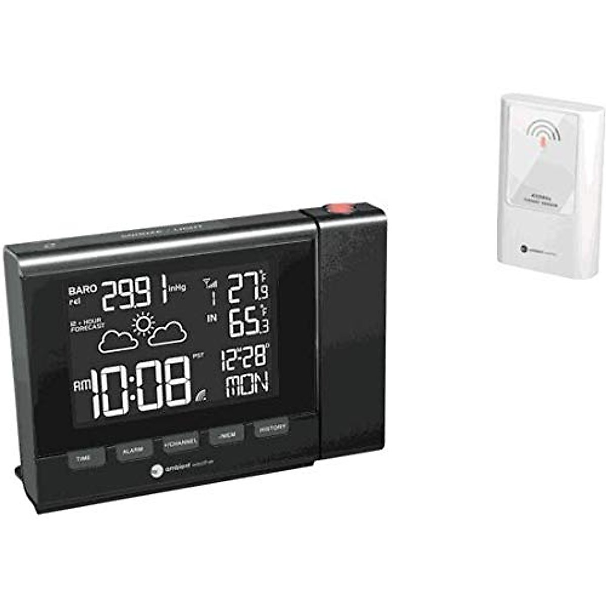 Ambient Weather RC-8401 Projection Clock with Forecast, Barometer, Atomic Clock and Indoor/Outdoor Temperature Color Changing Display